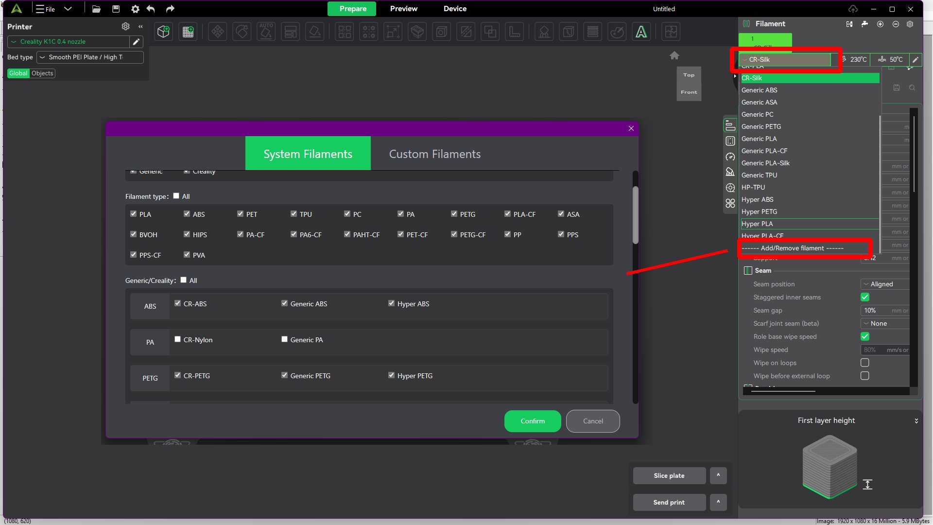 Cannot find filaments - Software - Creality Community Forum