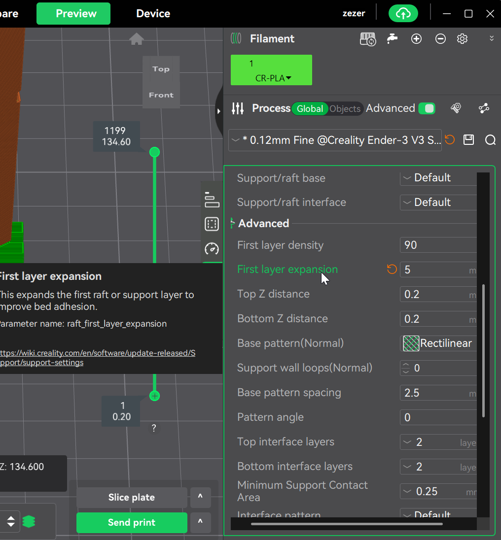 Change the size of the support brim - Creality Print V5 and Beyond ...